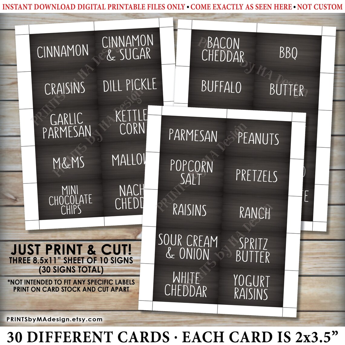 Popcorn Bar Labels Popcorn Toppings Sweet & Savory 30 - Etsy