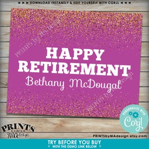Happy Retirement Sign, Retirement Party Decorations, Gold Glitter ...