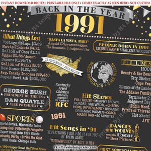 Back in the Year 1991 Poster Board, Remember 1991 Sign, Flashback to ...