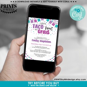 Editable Taco Graduation Party Invitation, Let's Taco 'bout the Grad ...