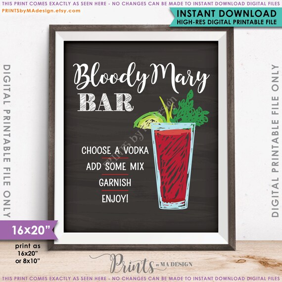 Bloody Mary Bar Sign Create Your Own Bloody Mary Wedding | Etsy