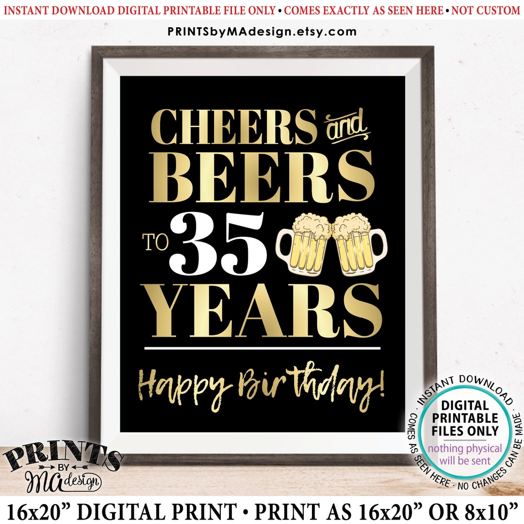 Cheers and Beers to 35 Years, 35th B-day Party Decor, Thirty-fifth ...