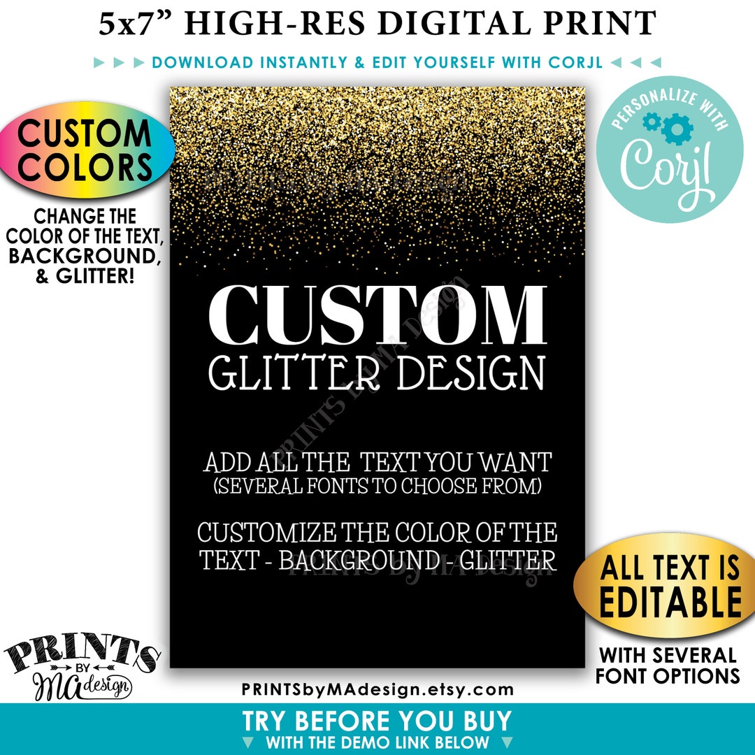 Custom Glitter Sign, Choose Your Text, Change Colors of the Text ...