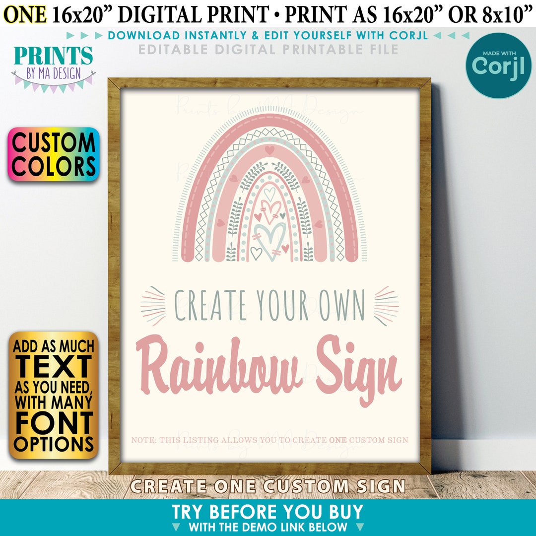 Editable Rainbow Sign, Choose Your Text, Boho Rainbow Decor, One Custom ...