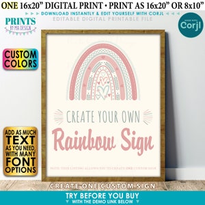 Editable Rainbow Sign, Choose Your Text, Boho Rainbow Decor, One Custom ...