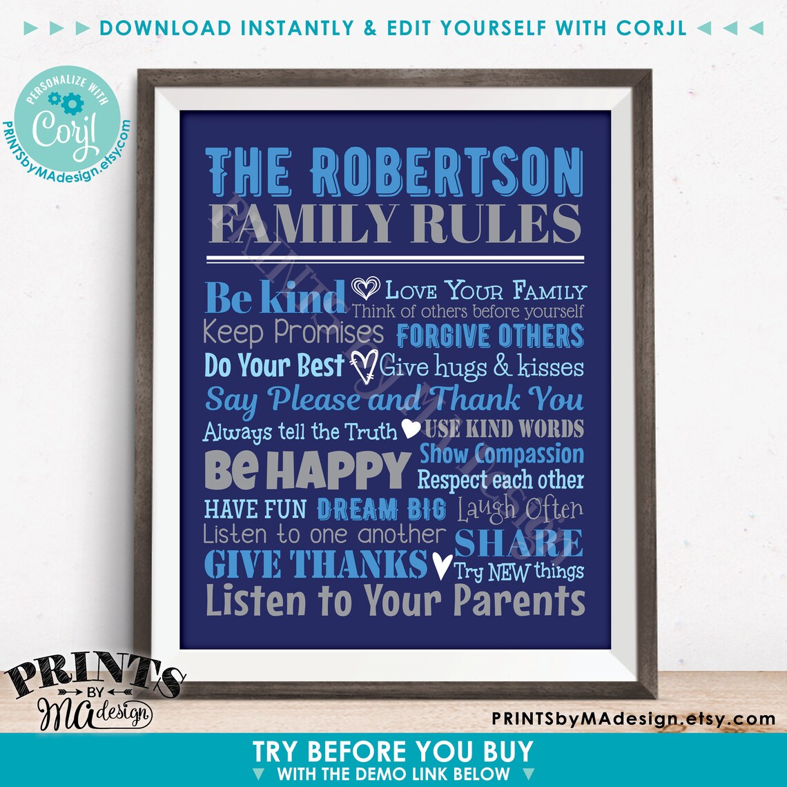 Editable Family Rules Sign Family Wall Art House Rules | Etsy