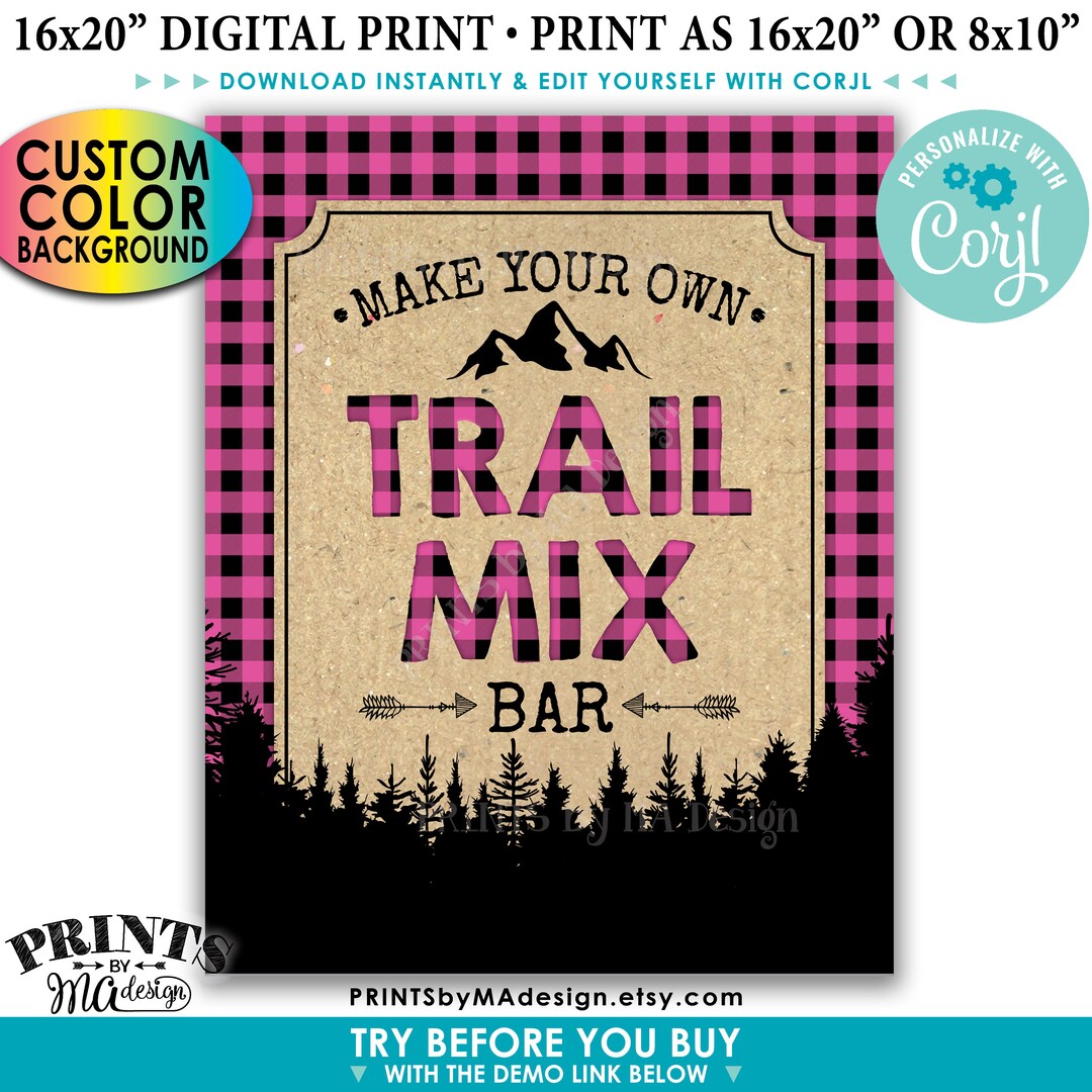 Lumberjack Trail Mix Bar Sign, Make Your Own Trail Mix, Custom Color ...
