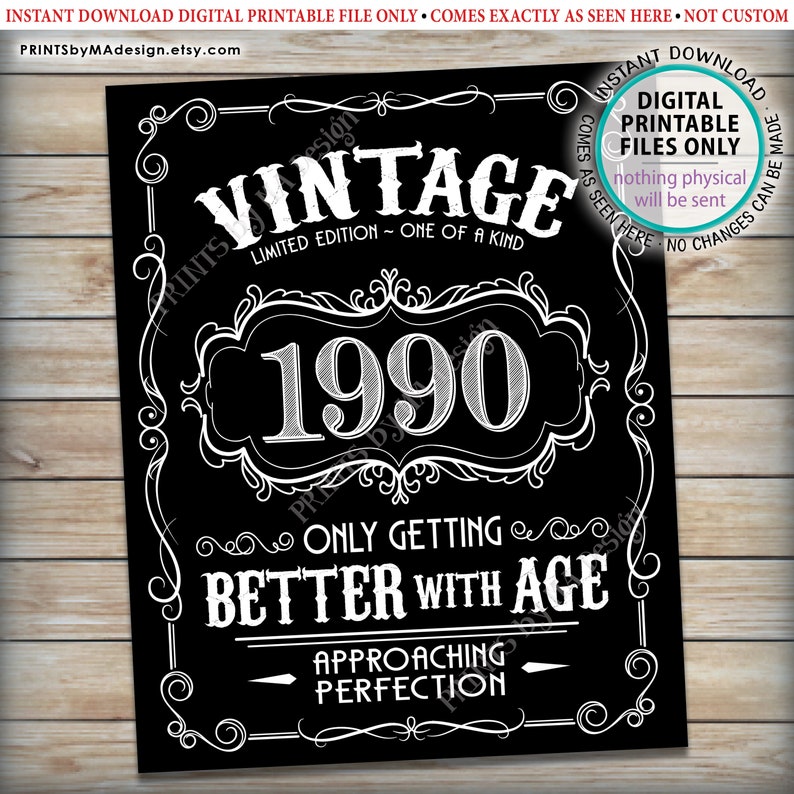 1990 Birthday Sign Better With Age Vintage Birthday Poster | Etsy
