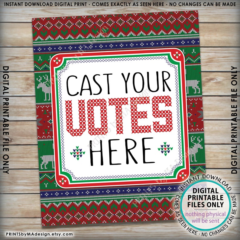 Ugly Sweater Voting Sign Cast Your Votes Here Vote for the - Etsy
