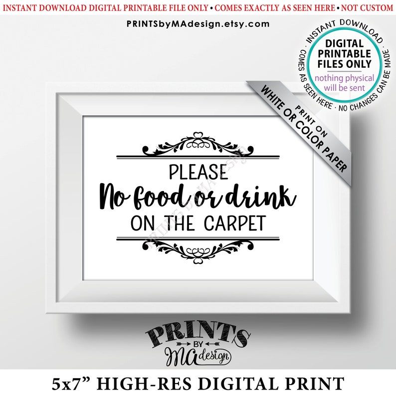 Please No Food or Drink on the Carpet Sign Rules for Home - Etsy
