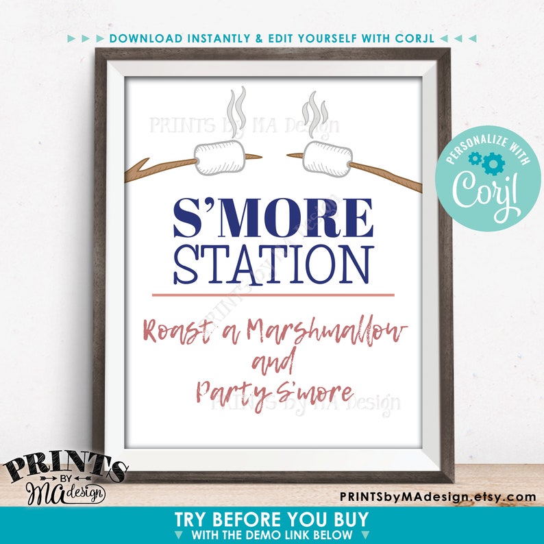 Custom S'more Sign, Smore Station, All Text is Editable, Custom Colors ...