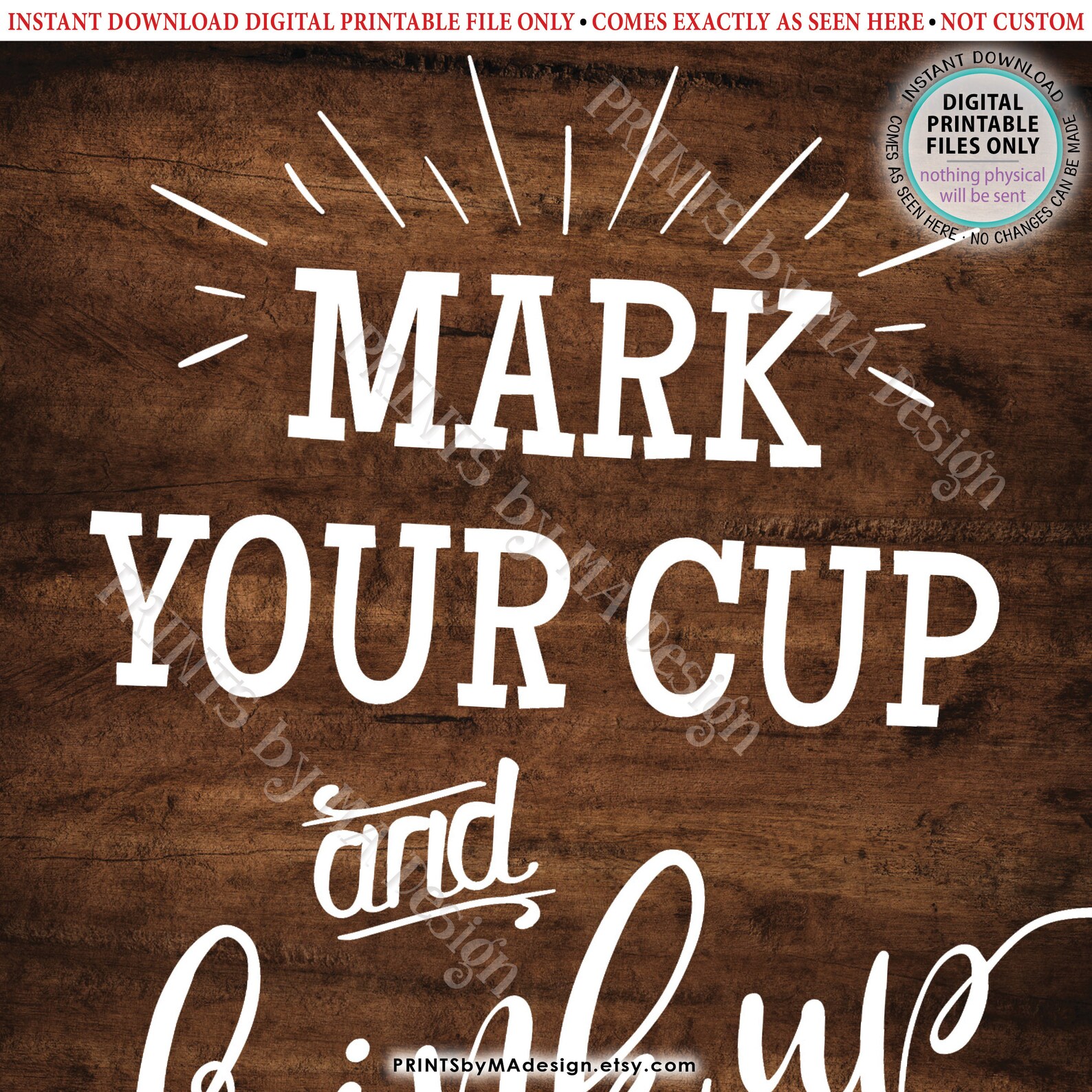 Mark Your Cup and Drink Up Sign Write Your Name on a Cup | Etsy