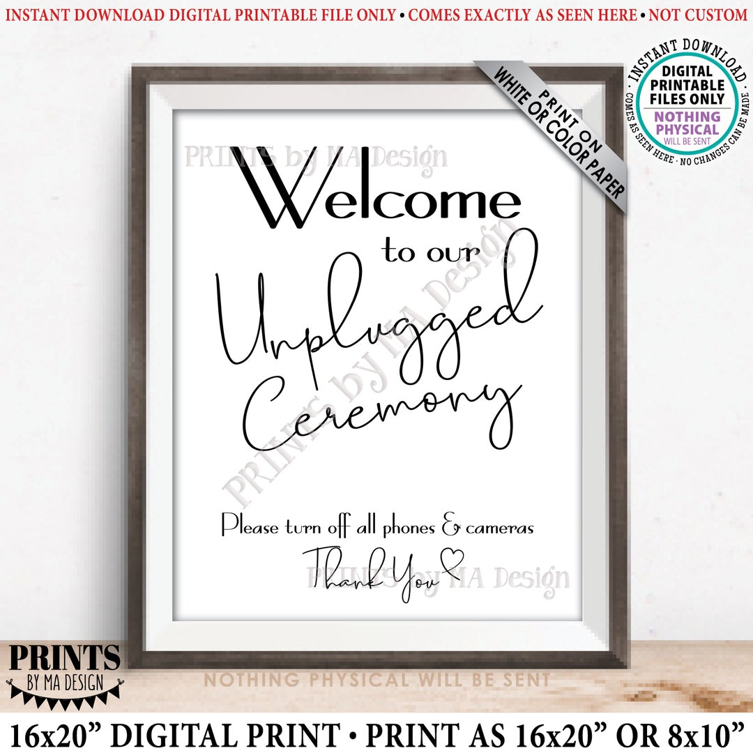 Unplugged Wedding Sign, Unplugged Ceremony, Please No Phones or Cameras ...