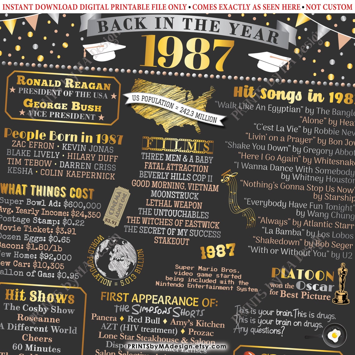 Class of 1987 Reunion Decoration, Back in the Year 1987 Poster Board ...