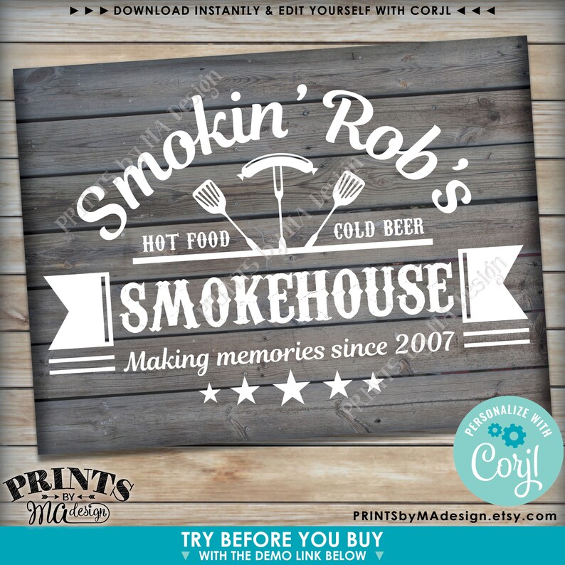 Editable BBQ Sign Backyard Barbecue Barbie Grill Smokehouse - Etsy