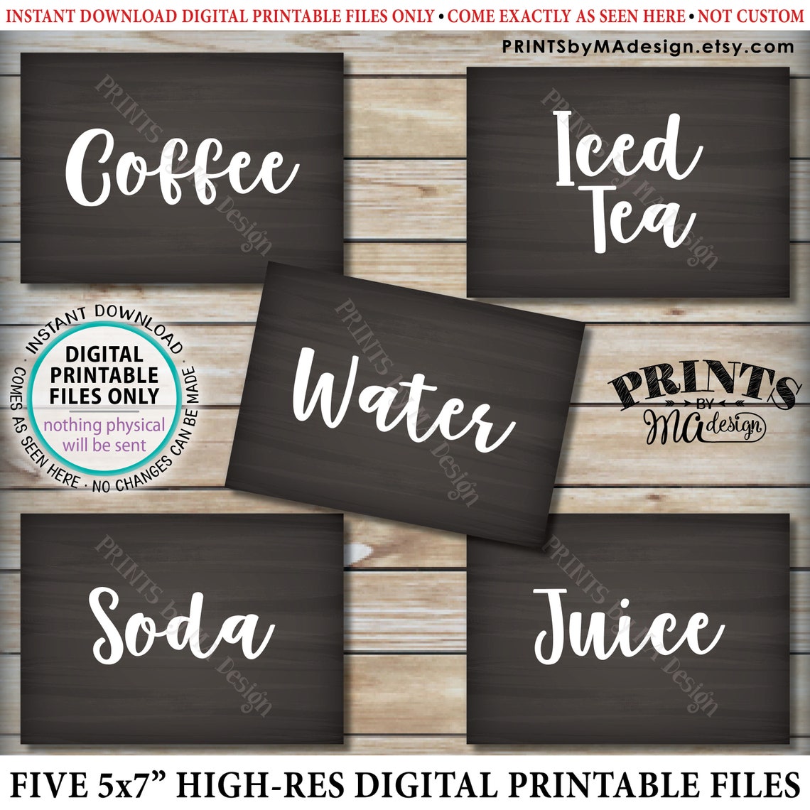 Beverage Station Signs, Non-alcoholic Drink Signs, Soda, Juice, Water ...