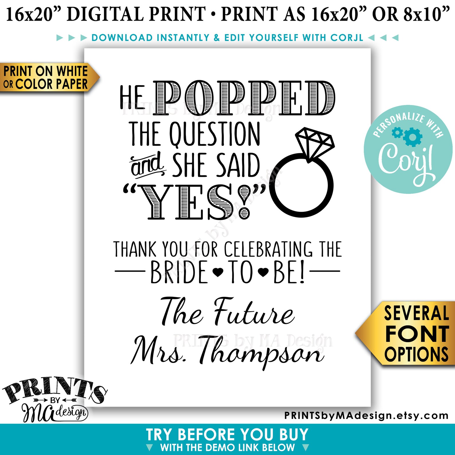 Bridal Shower Sign, He Popped the Question & She Said Yes Wedding ...