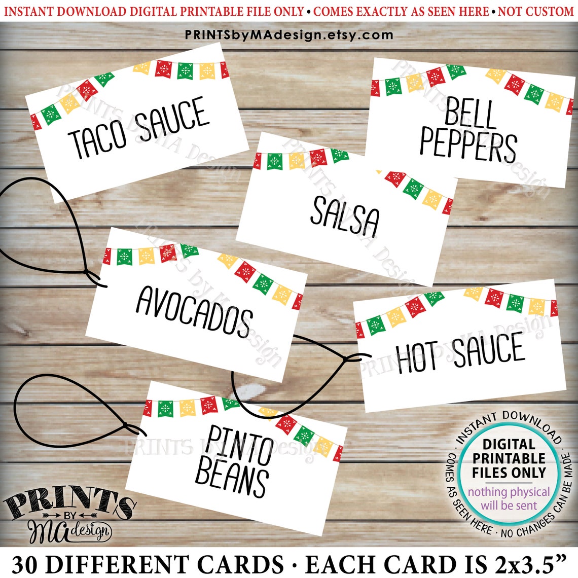 Taco Bar Labels with Flags Fiesta Mini Menu Taco Menu Signs | Etsy