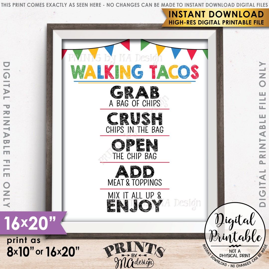 Walking Tacos Sign, Taco Bar, Taco Sign, Fiesta Cinco De Mayo Sweet ...