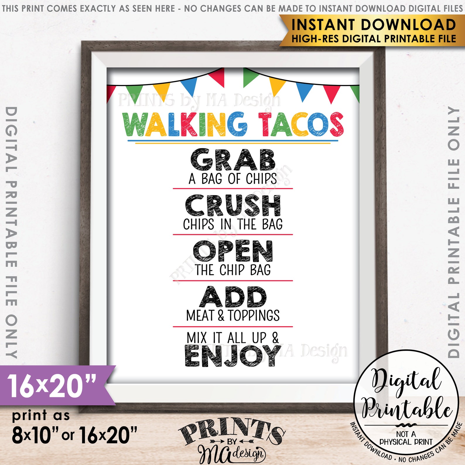 Walking Tacos Sign Taco Bar Taco Sign Fiesta Cinco De Mayo - Etsy