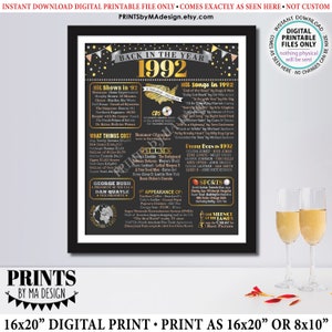 Back in the Year 1992 Poster Board, Remember 1992 Sign, Flashback to ...