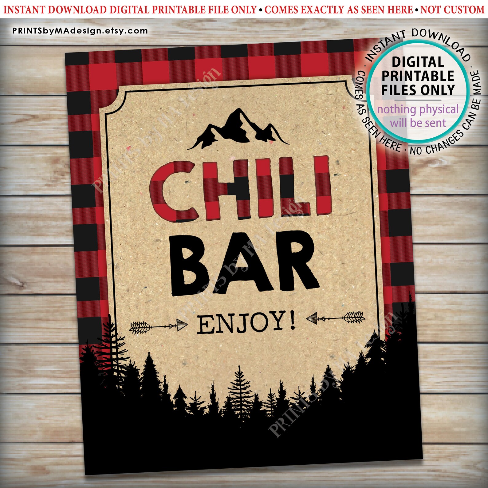 Lumberjack Chili Bar Sign, Chili Station, Red & Black Checker PRINTABLE ...