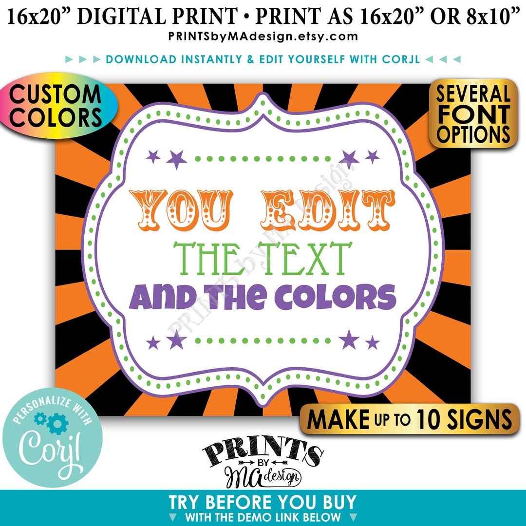 Custom Carnival Signs, Carnival Theme Party, Circus Birthday, Make up ...