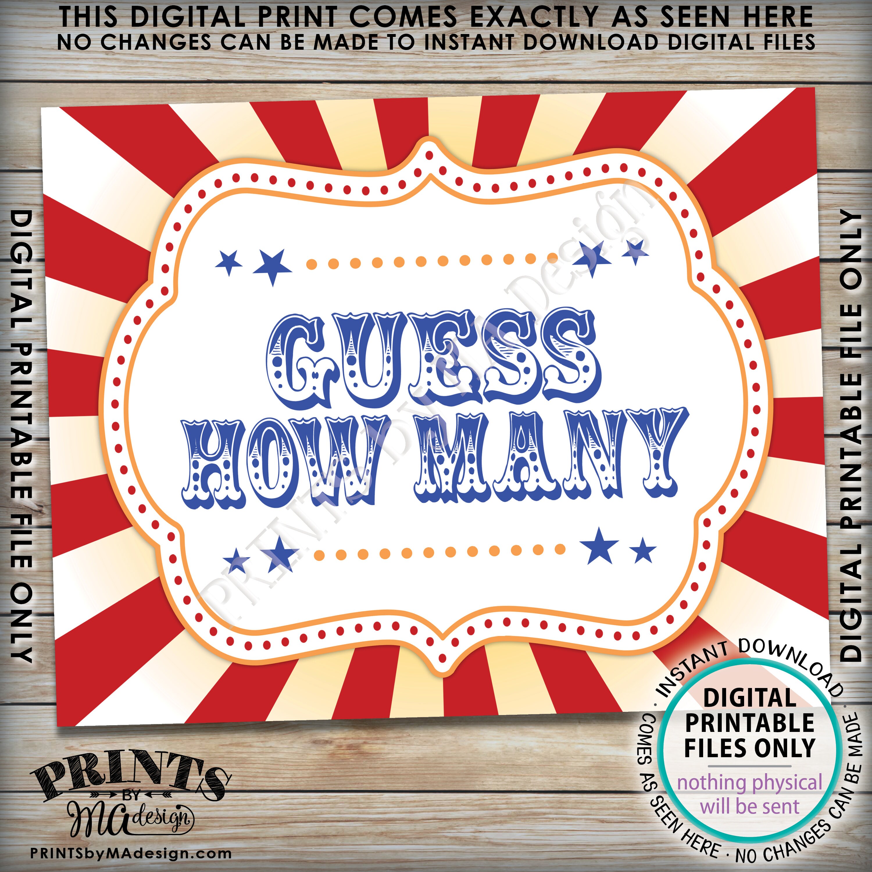 Guess How Many Sign, Guess the Number Carnival Theme Party Guessing ...