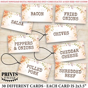 Baked Potato Bar Labels, Mini Menu Toppings, Thanksgiving Fall Colors ...