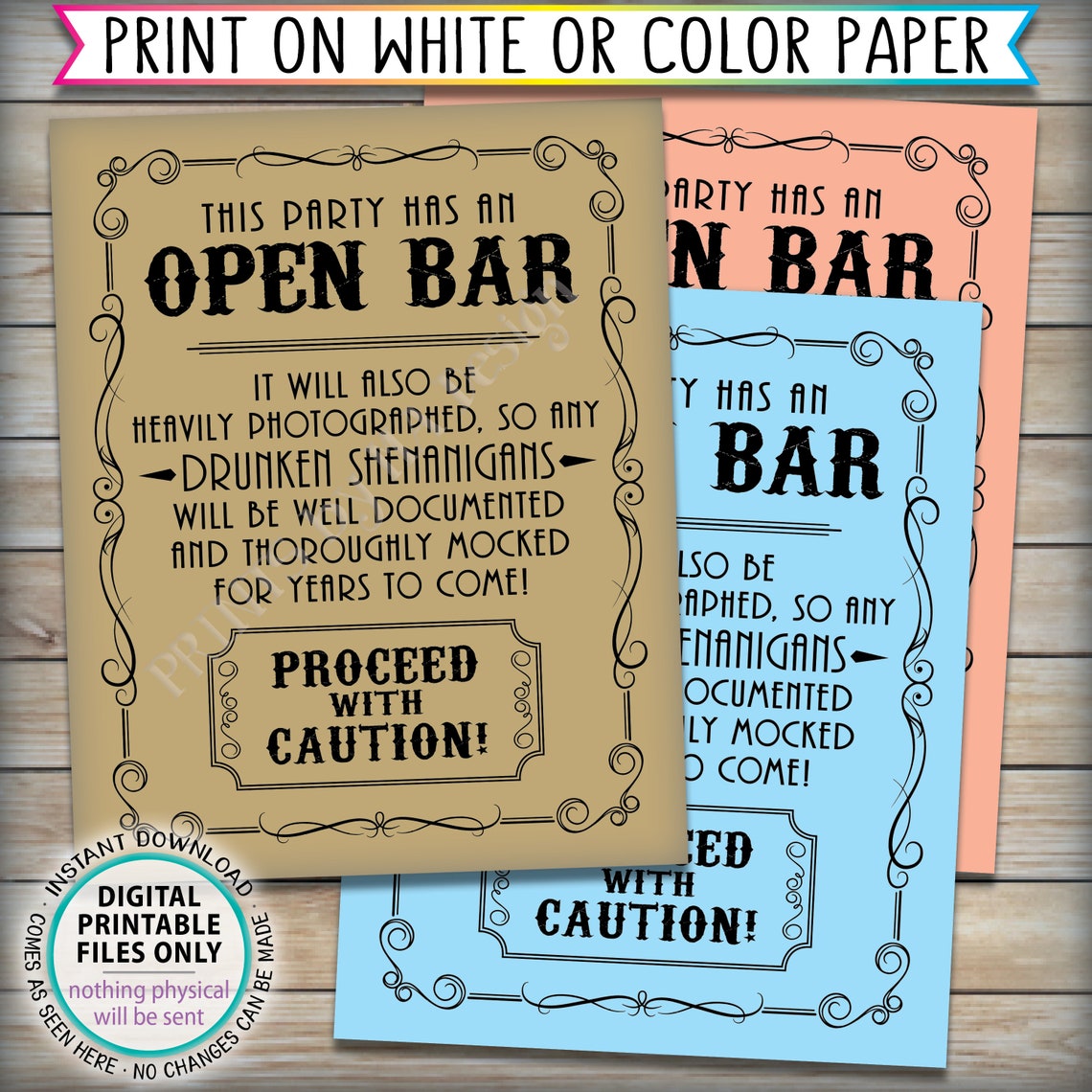 Caution Party Has an Open Bar Sign Drunken Shenanigans - Etsy