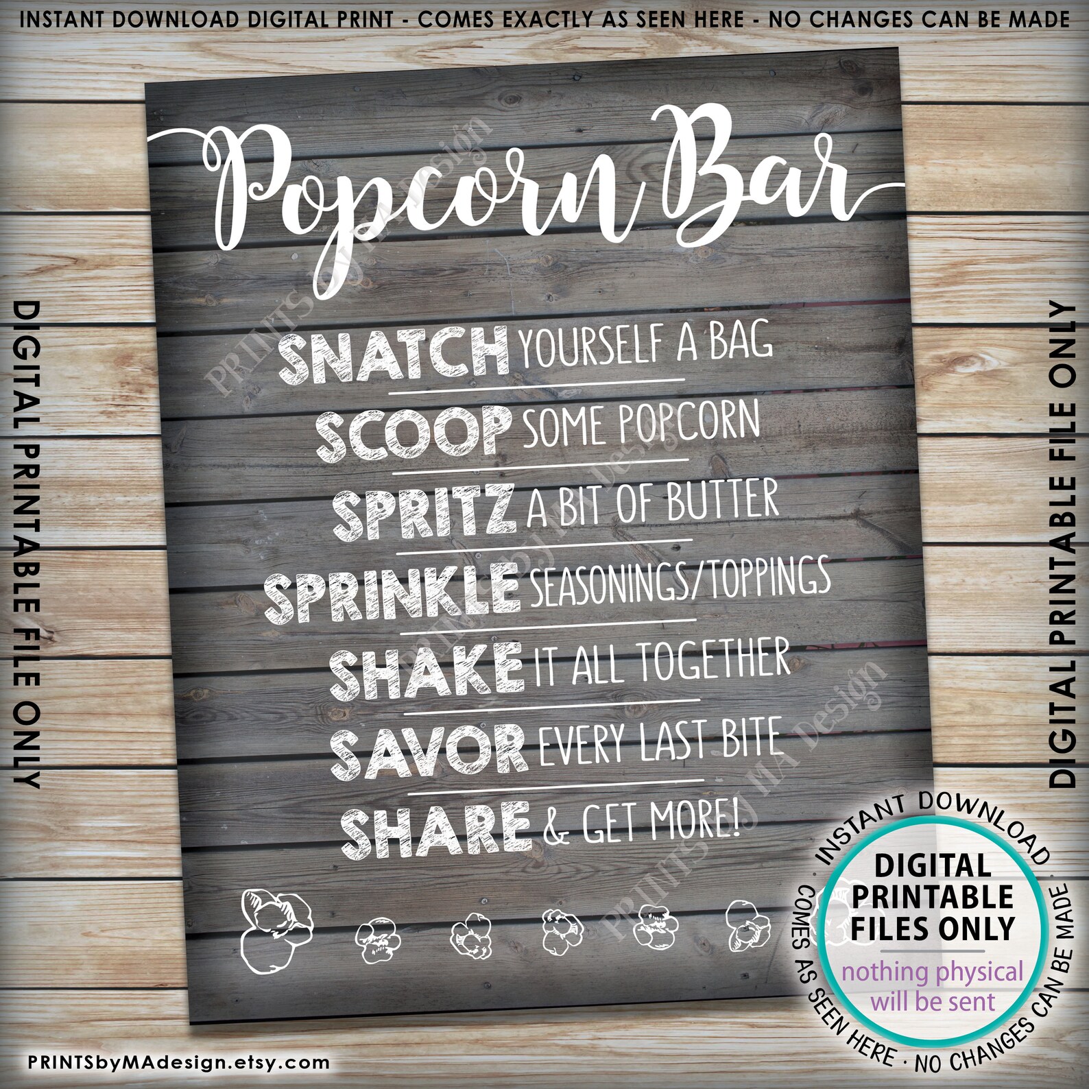 Popcorn Bar Sign Popcorn Toppings Popcorn Bar Directions - Etsy