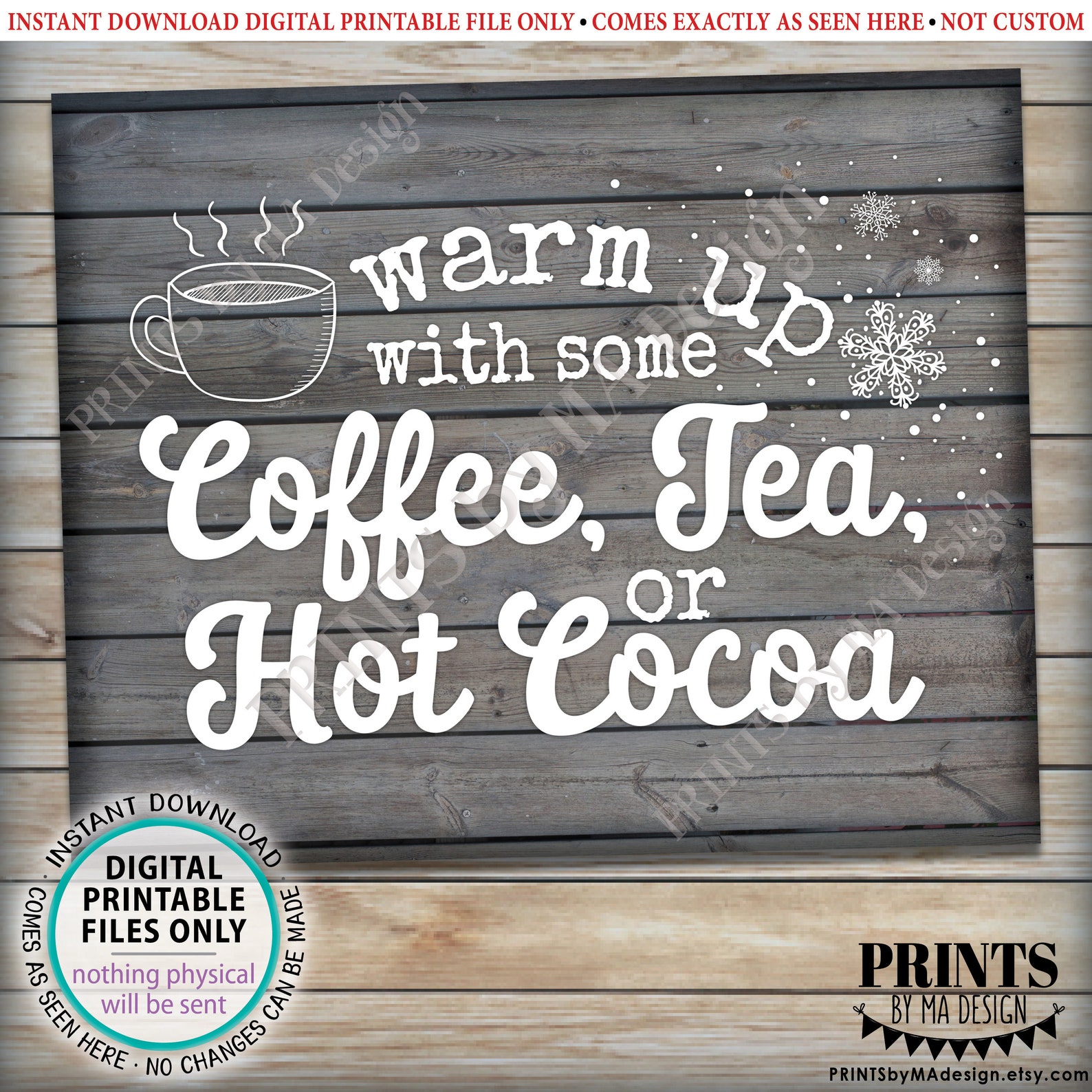 Coffee Tea or Cocoa Sign Warm Up with some Hot Beverages | Etsy