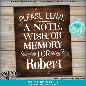 Please Leave a Note Wish or Memory Sign, Write a Message Sign ...