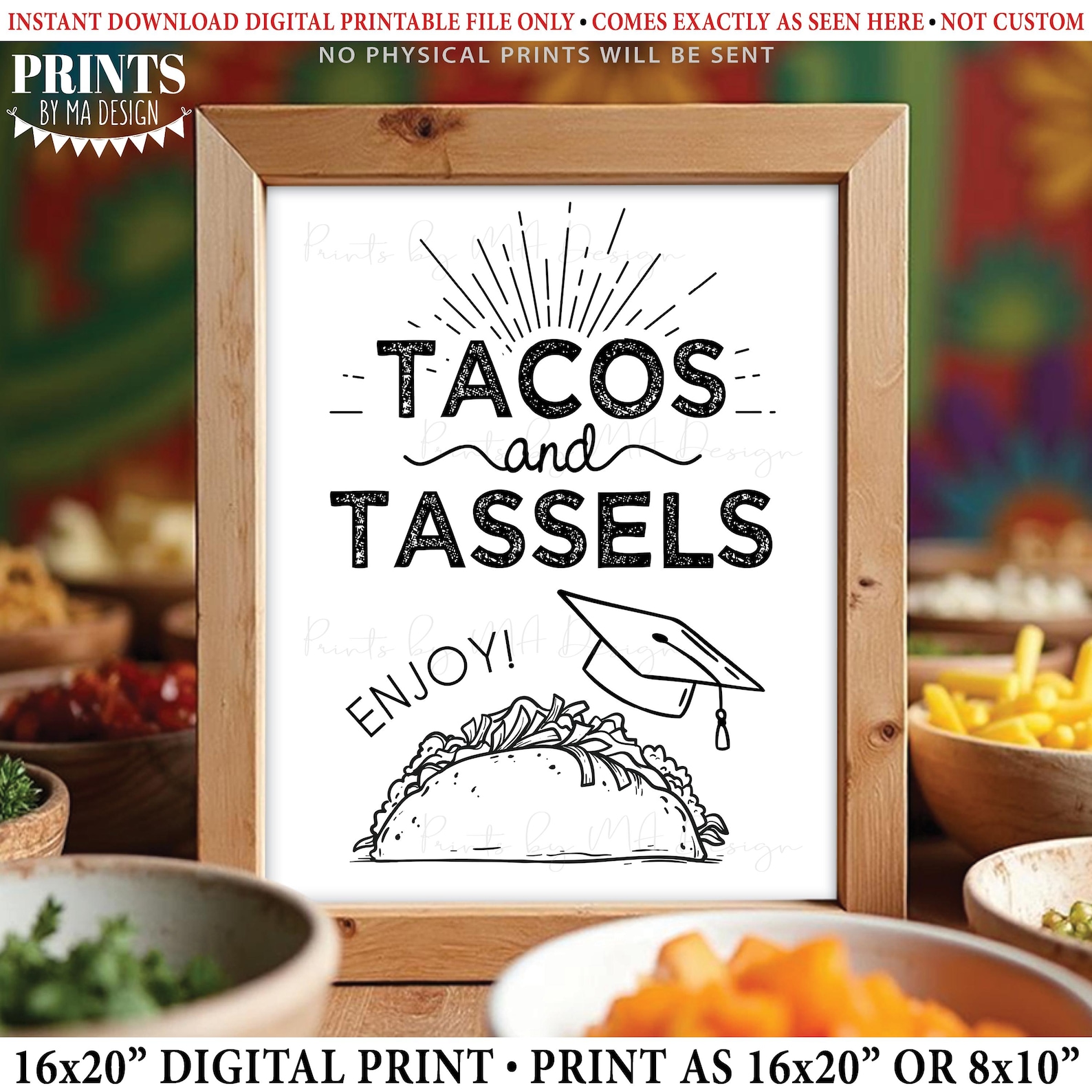 Graduation Taco Sign, Tacos & Tassels, Taco Bar Display, Grad Food ...