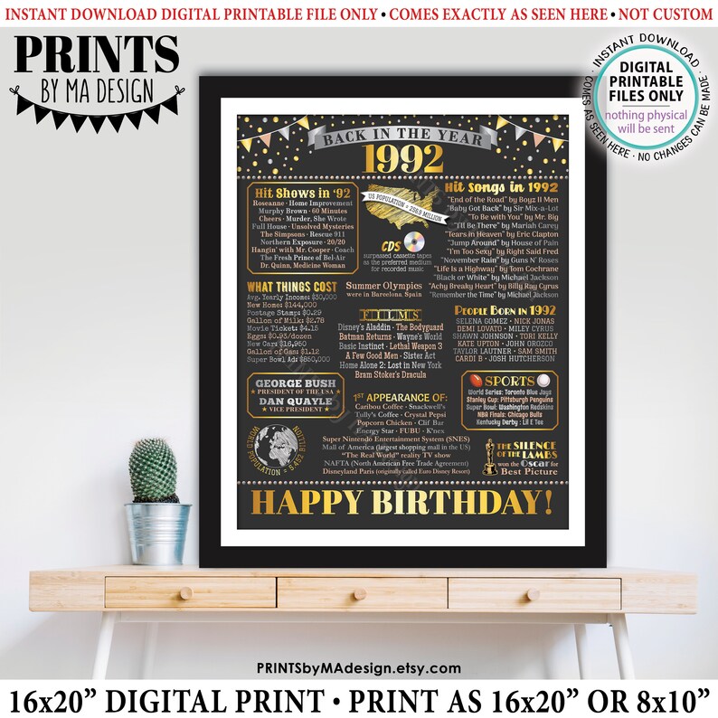 Back in the Year 1992 Birthday Sign Flashback to 1992 Poster - Etsy