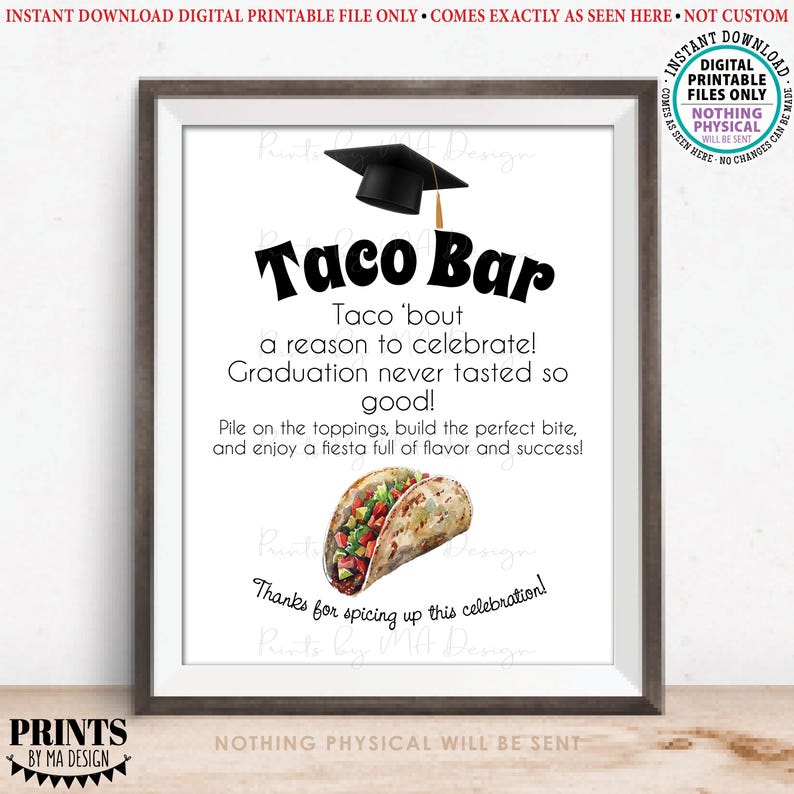 Graduation Taco Bar Sign, Funny Tacos Display Fiesta Themed Menu, Punny ...