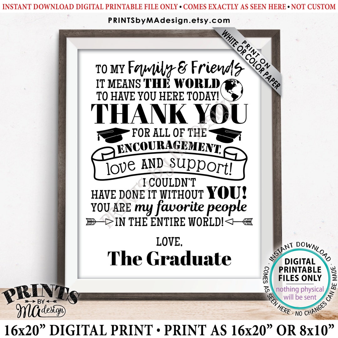 Graduation Party Thank You Sign, Thanks From the Graduate Grad Party ...