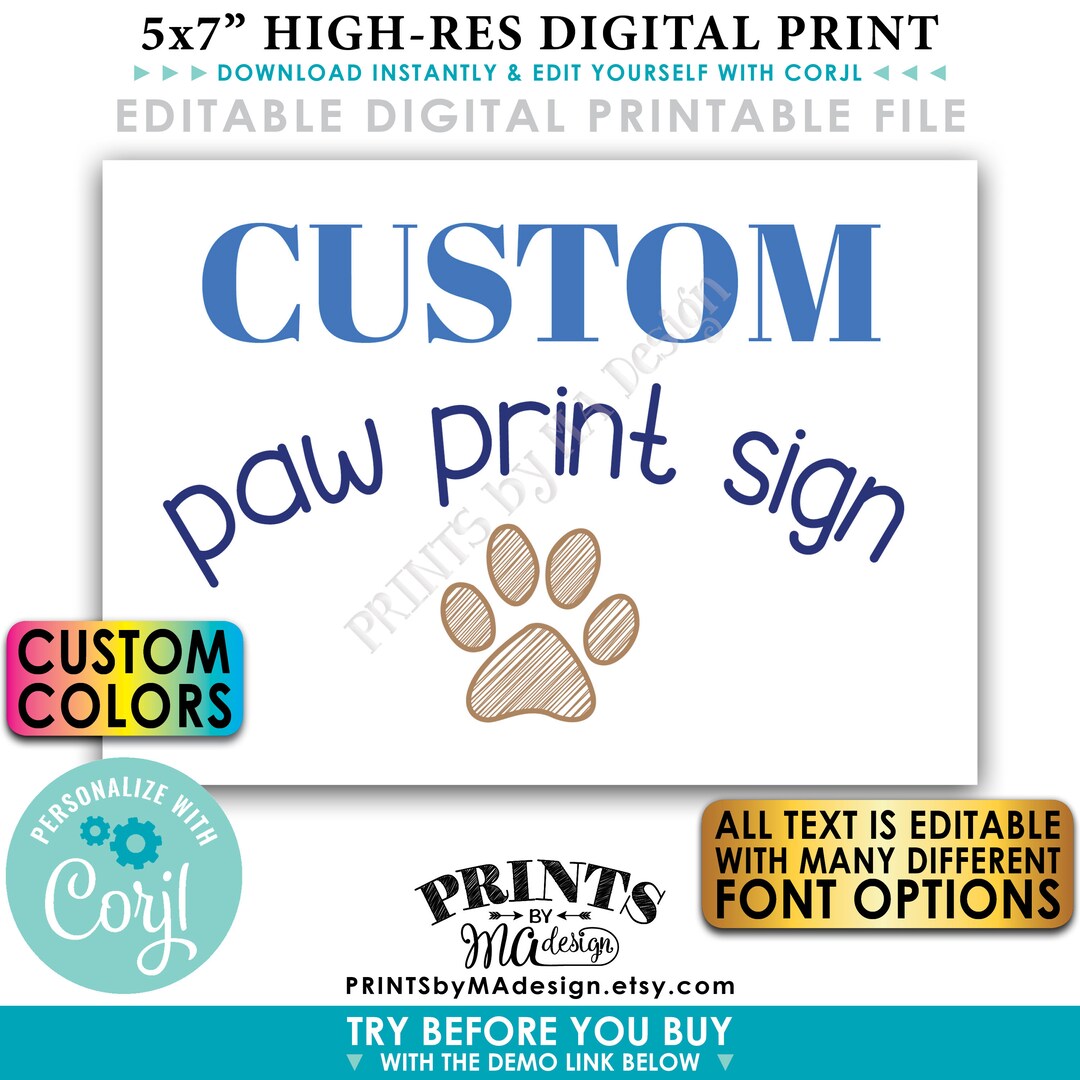 Editable Pet Paw Print Sign, Pet Treat Display, Custom PRINTABLE 5x7 ...