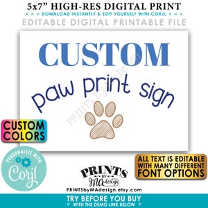 Editable Pet Paw Print Sign, Pet Treat Display, Custom PRINTABLE 5x7 ...
