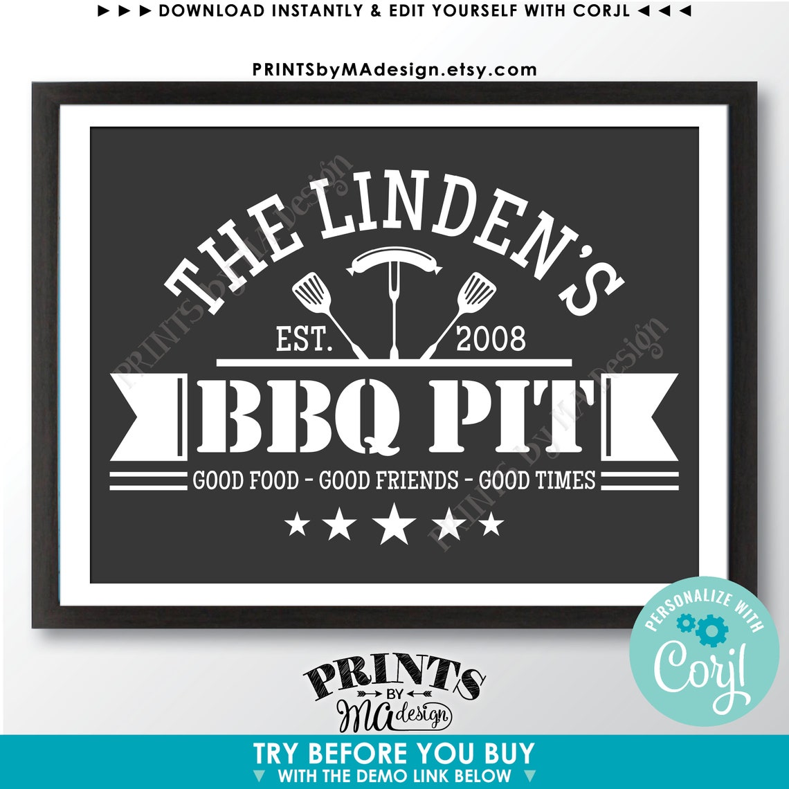 Editable BBQ Sign Backyard Barbecue Barbie Grill Smokehouse - Etsy