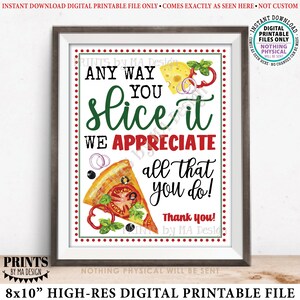 Pizza Appreciation Sign, Any Way You Slice It We Appreciate All That ...