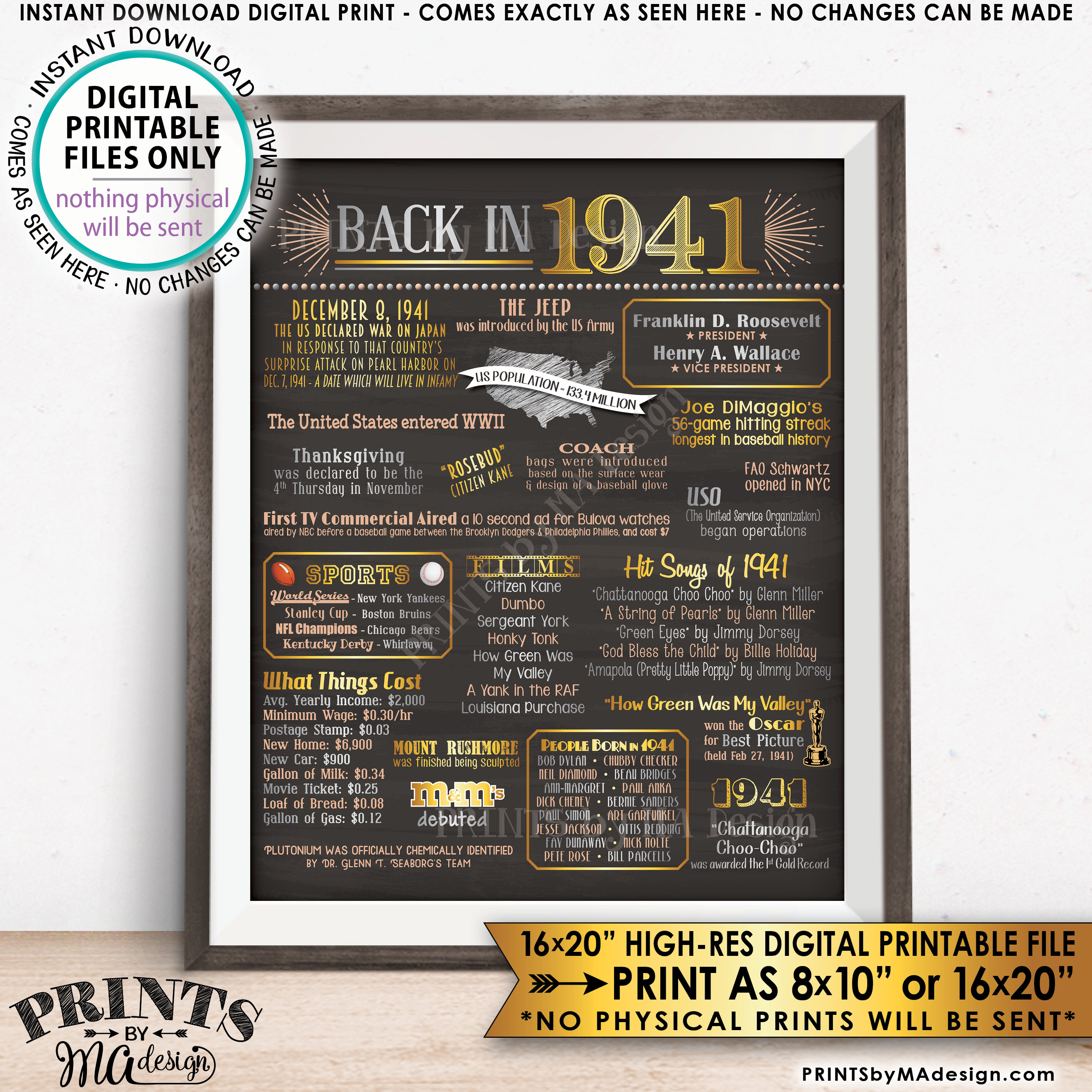 1941 Flashback Poster, Back in 1941 Flashback to 1941 USA History Born ...