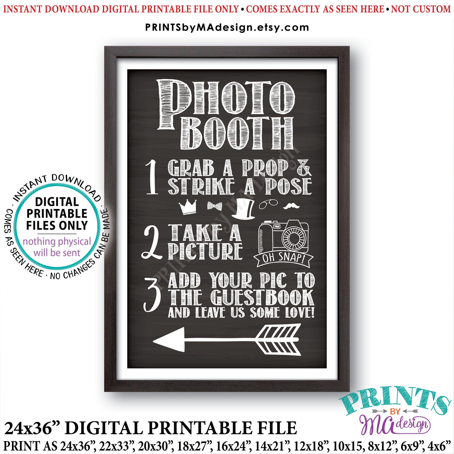Photobooth Sign, Arrow Left Photo Booth Wedding Sign, Add Photo to ...