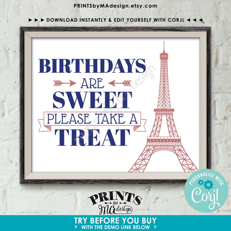 Paris Sweet Treat Sign Birthdays Are Sweet Please Take a | Etsy