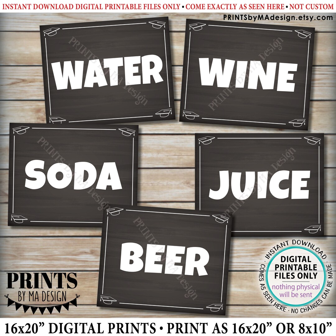 Beverage Station Signs, Graduation Party Drinks, Soda Juice Water Beer ...