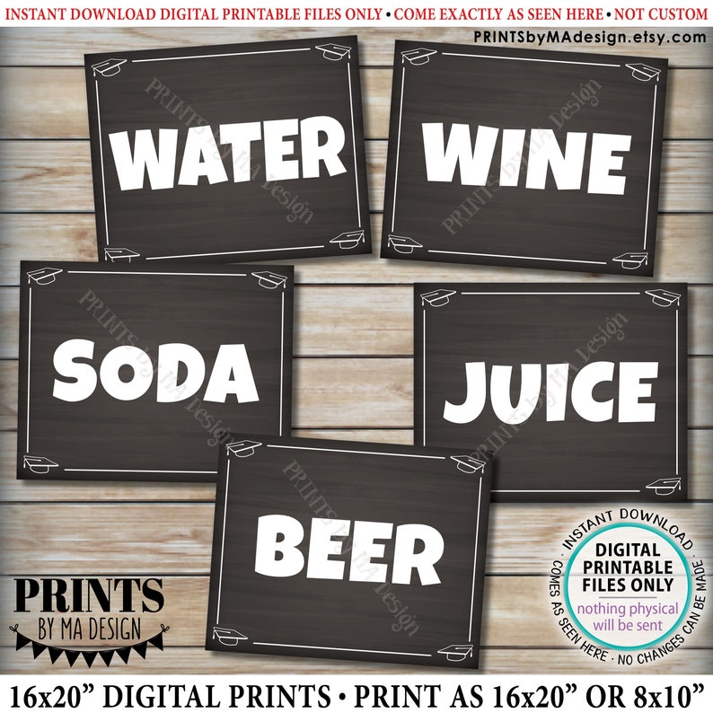 Beverage Station Signs Graduation Party Drinks Soda Juice - Etsy