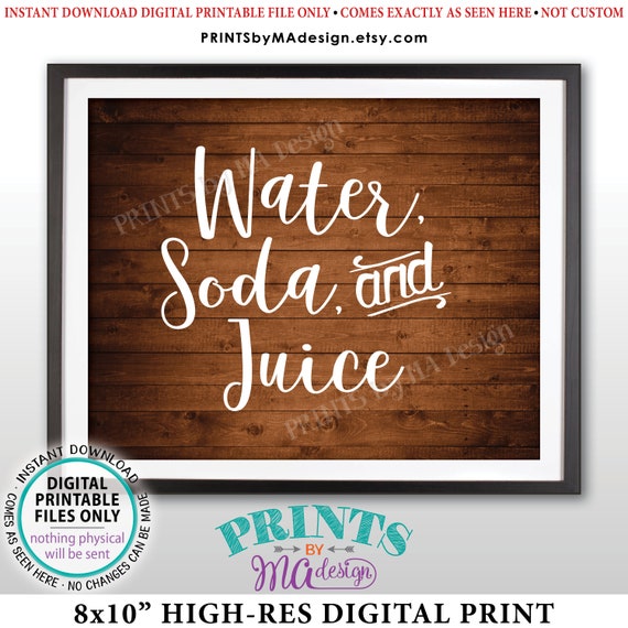 Water Soda and Juice Drinks Sign Non-Alcoholic Drinks | Etsy