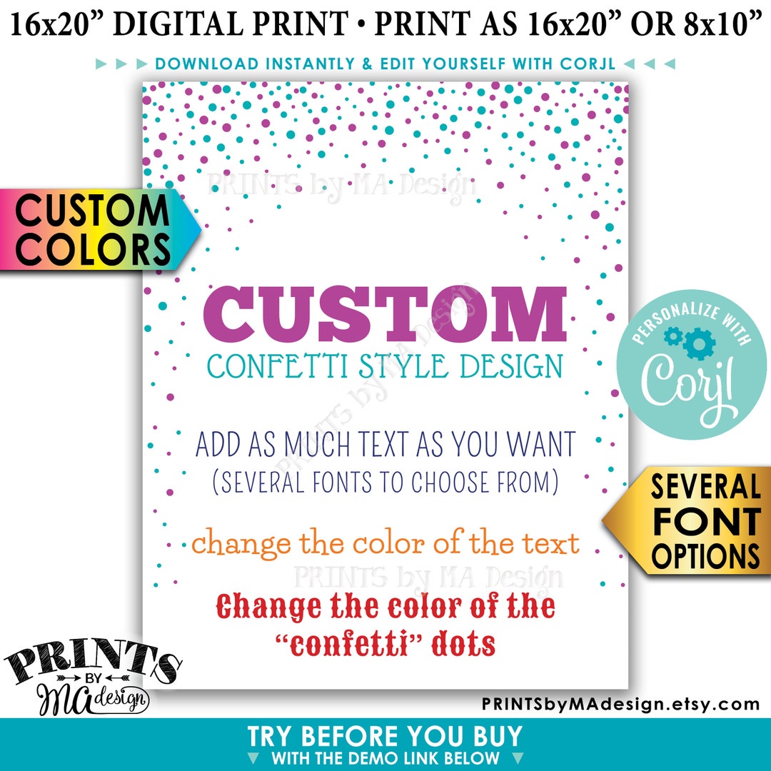 Custom Confetti Design Poster, Choose Your Text and Colors, Dots, One ...