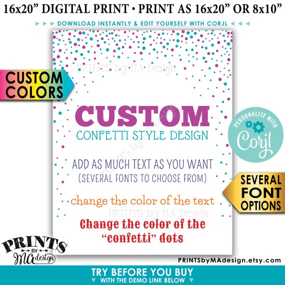 Custom Confetti Design Poster Choose Your Text and Colors - Etsy
