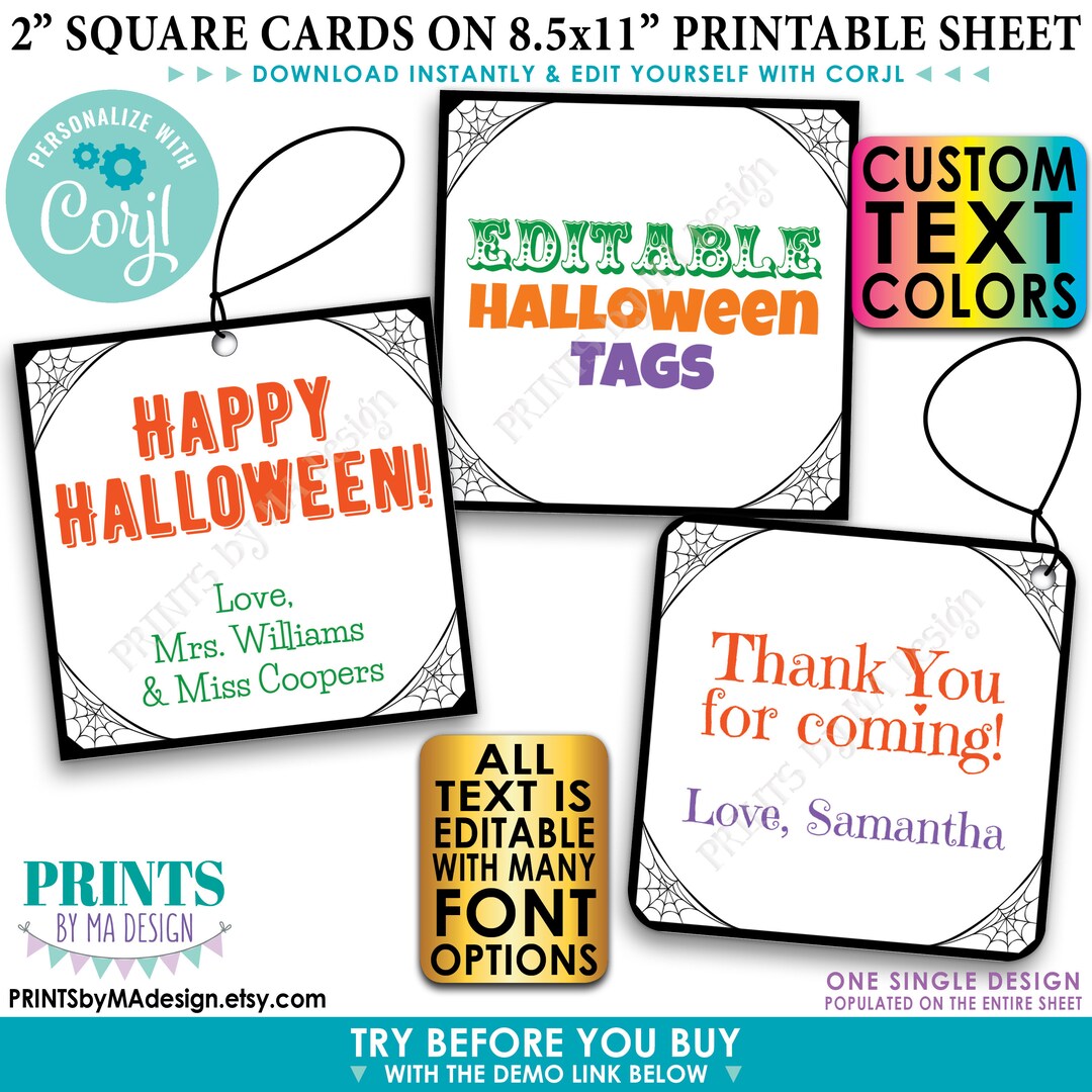 Editable Halloween Tags, Spooky Spider Webs, Creepy Cards or Labels, 2 ...